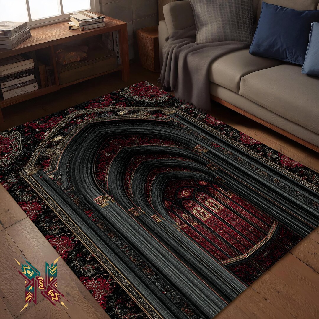 Gothic Cathedral Arch Rug – Deep Red Window Illusion Floor Carpet - Etsy