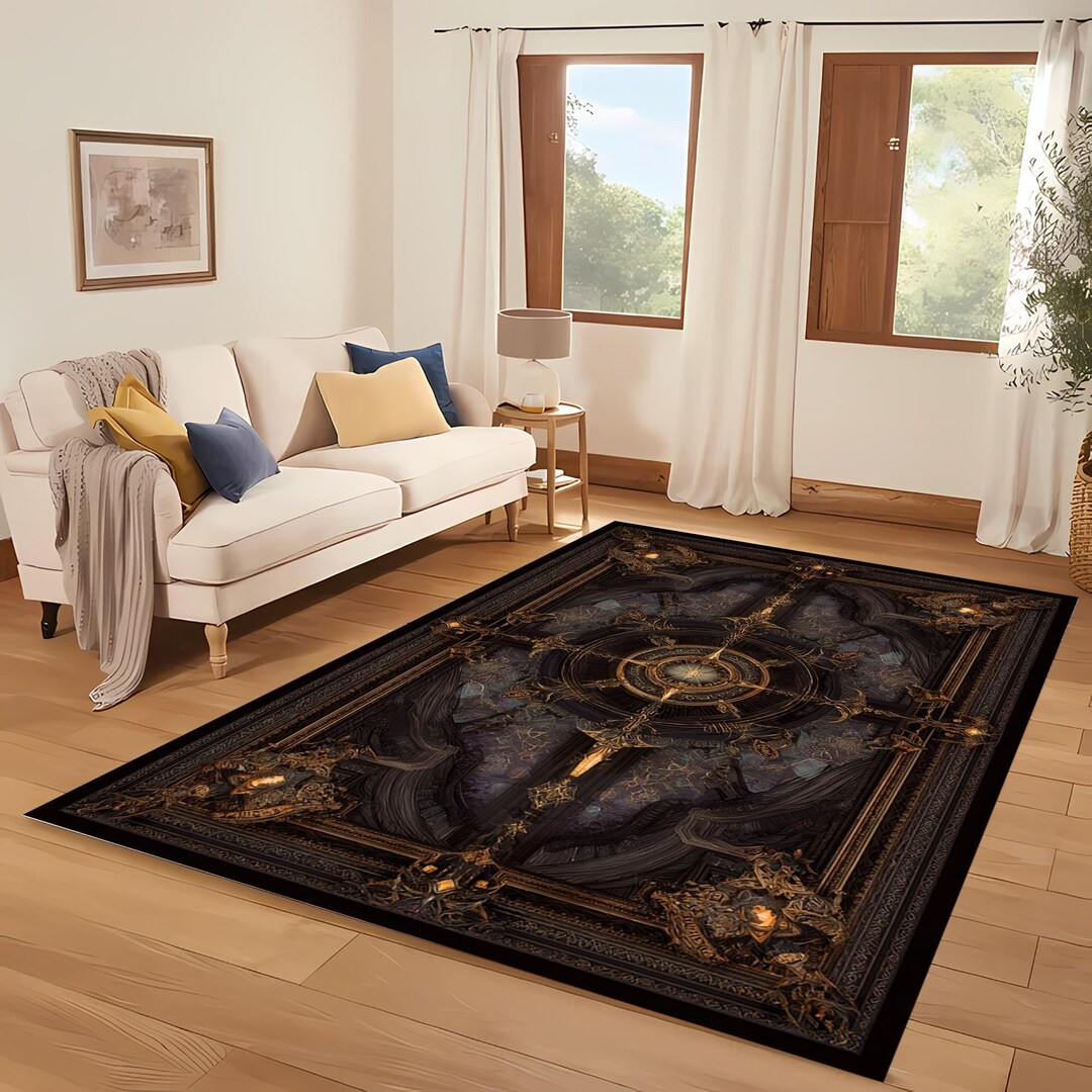 Steampunk Compass Area Rug – Arcane Map Design With Ornate Gold ...