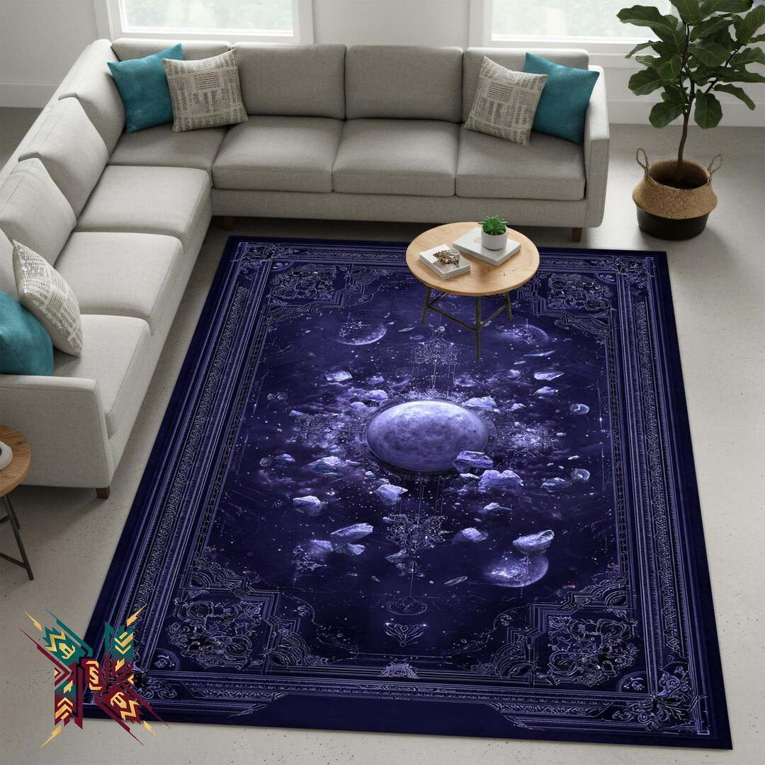 Purple Galaxy Planet Rug – Celestial Area Carpet With Crystals, Stars ...