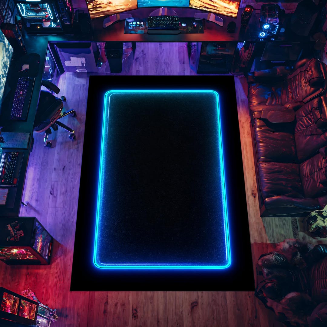 Blue Neon Gaming Area Rug LED Border Gamer Room Floor Carpet - Etsy