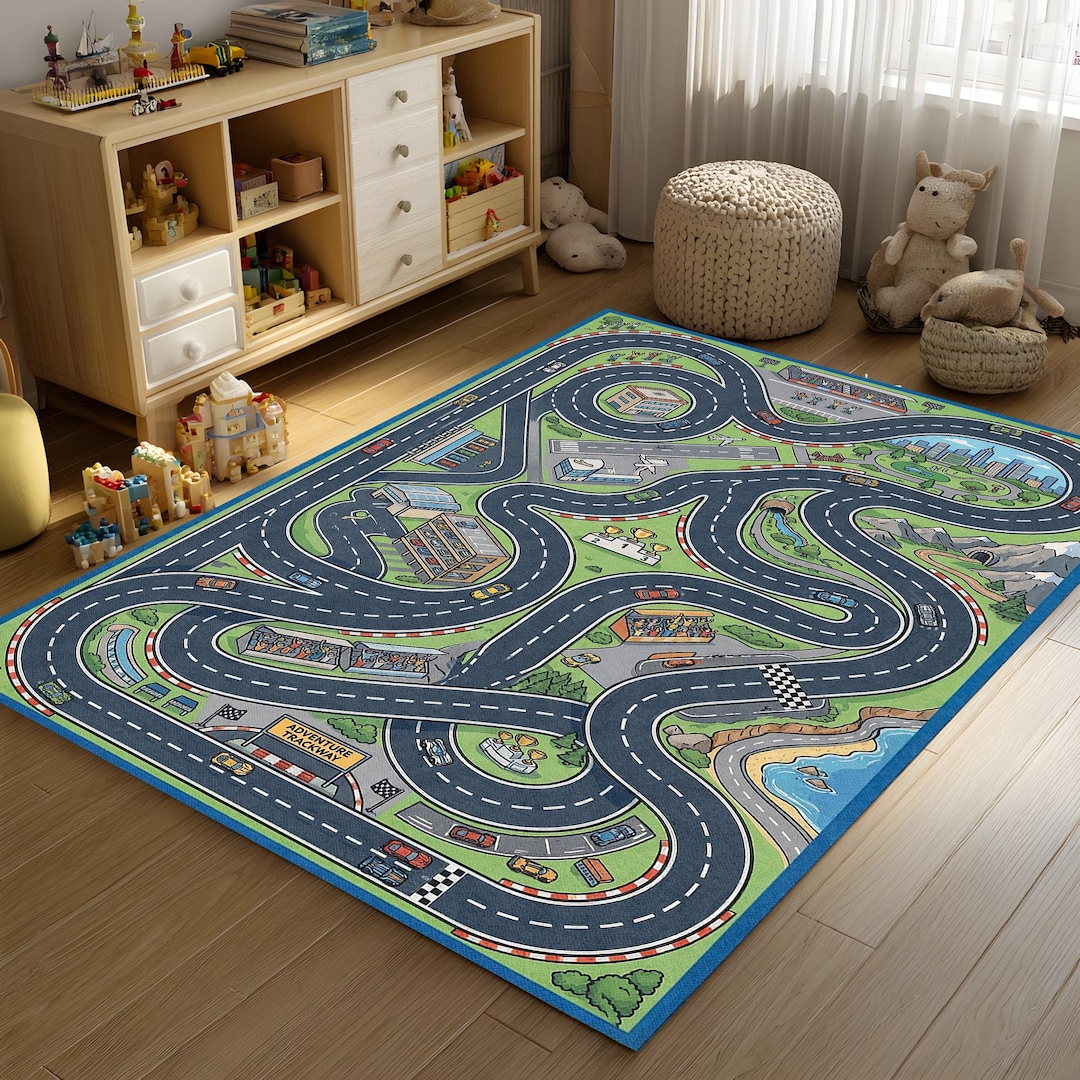 Kids Race Track Play Rug,road Map Carpet City Car Adventure Mat - Etsy