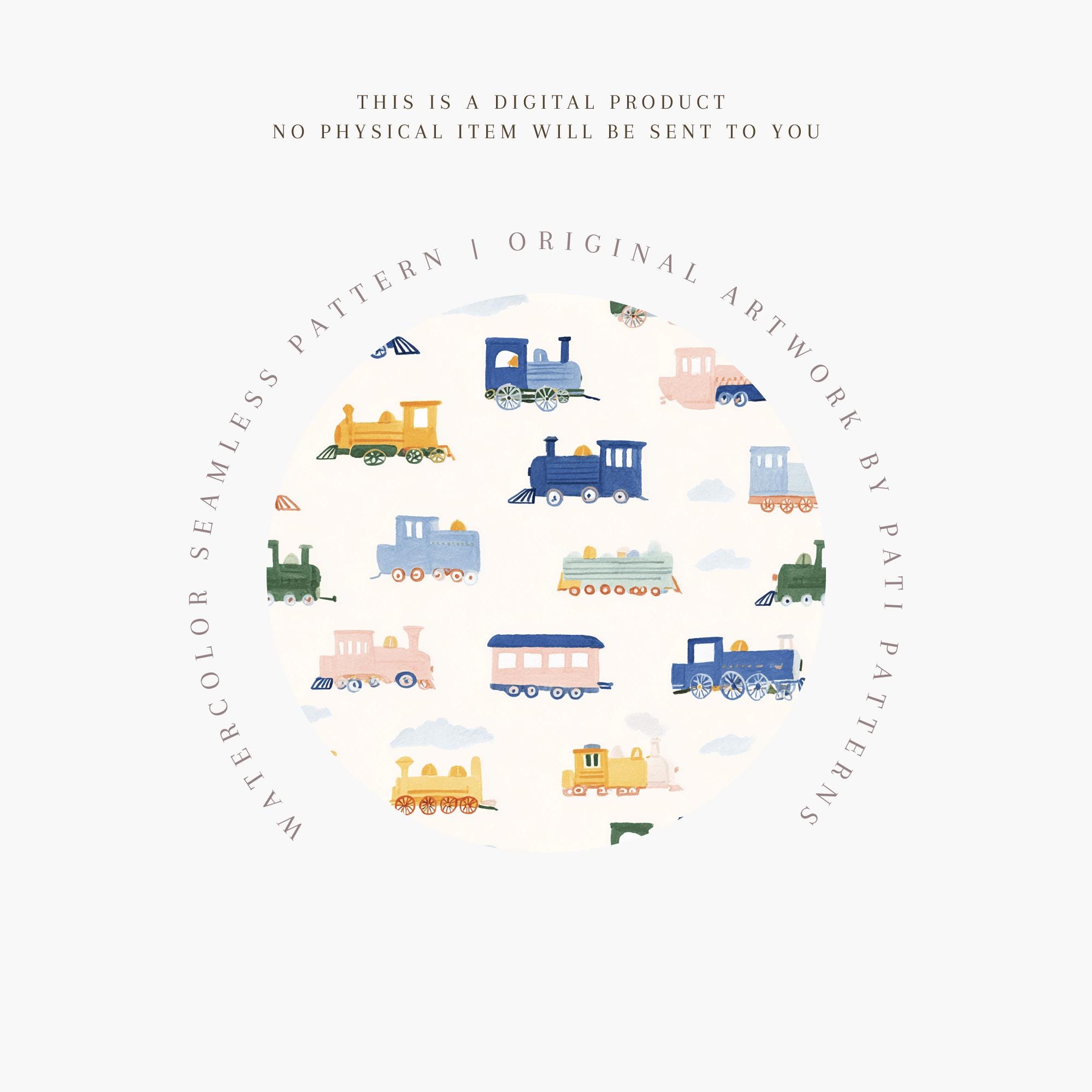 Cute Steam Train Seamless Pattern PNG for Kids, Playful Toy Train ...