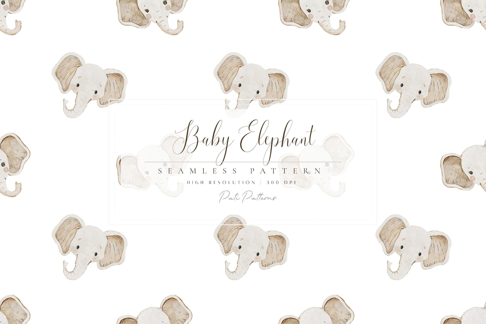 Baby Elephant Seamless Pattern - Watercolor Nursery Animal Digital ...
