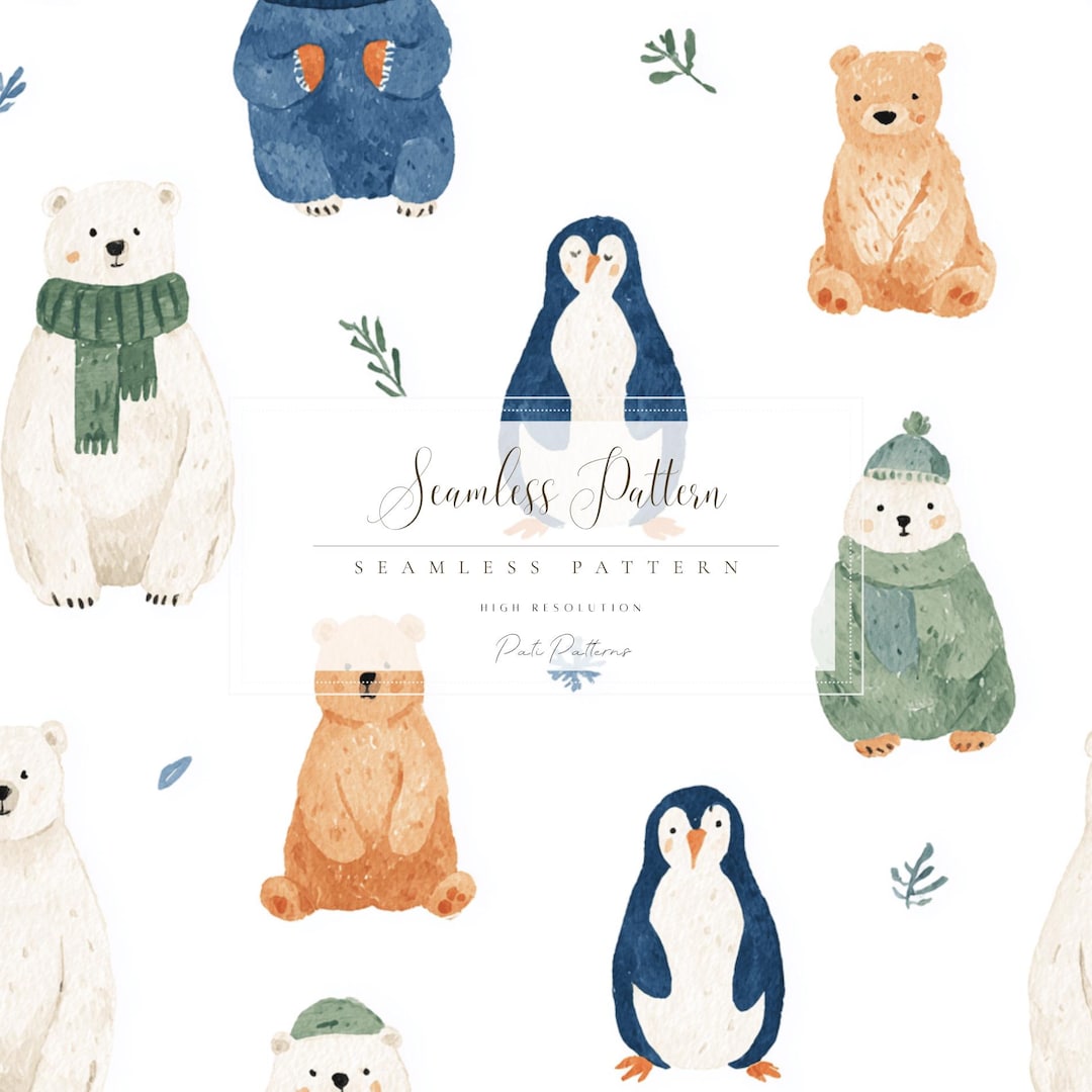 Cute Winter Animals Seamless Pattern PNG, Polar Bear Penguin Woodland ...