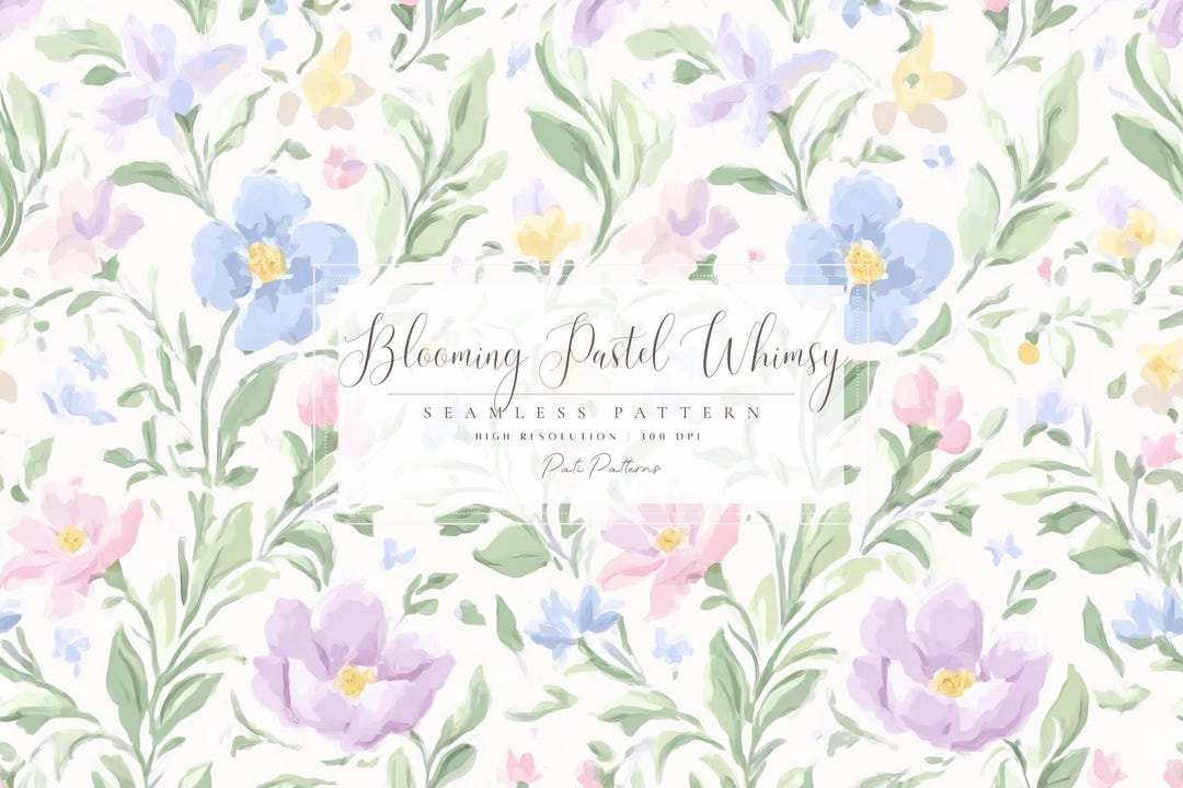 Blooming Pastel Whimsy Seamless Pattern - Watercolor Floral Digital ...