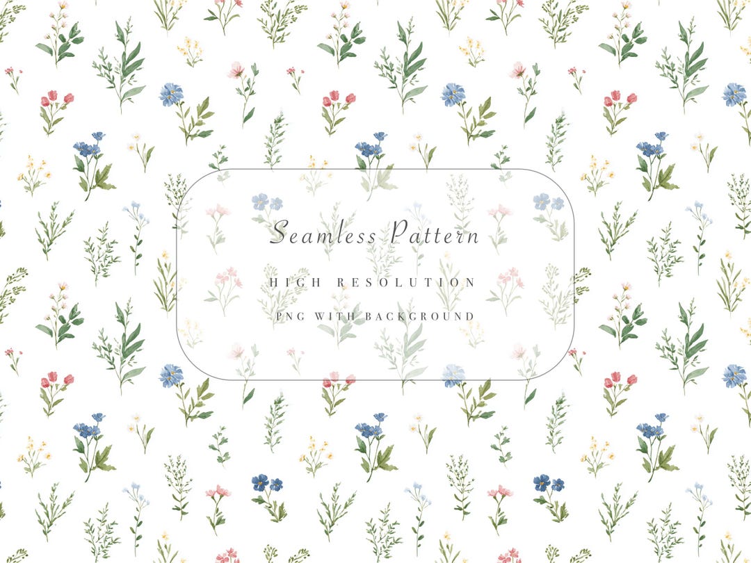 Watercolor Wildflower Seamless Pattern PNG, Fast Download, Commercial ...