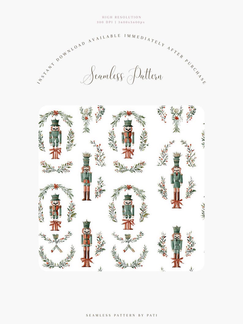 Christmas Nutcracker Seamless Christmas Pattern, Watercolor Holiday ...