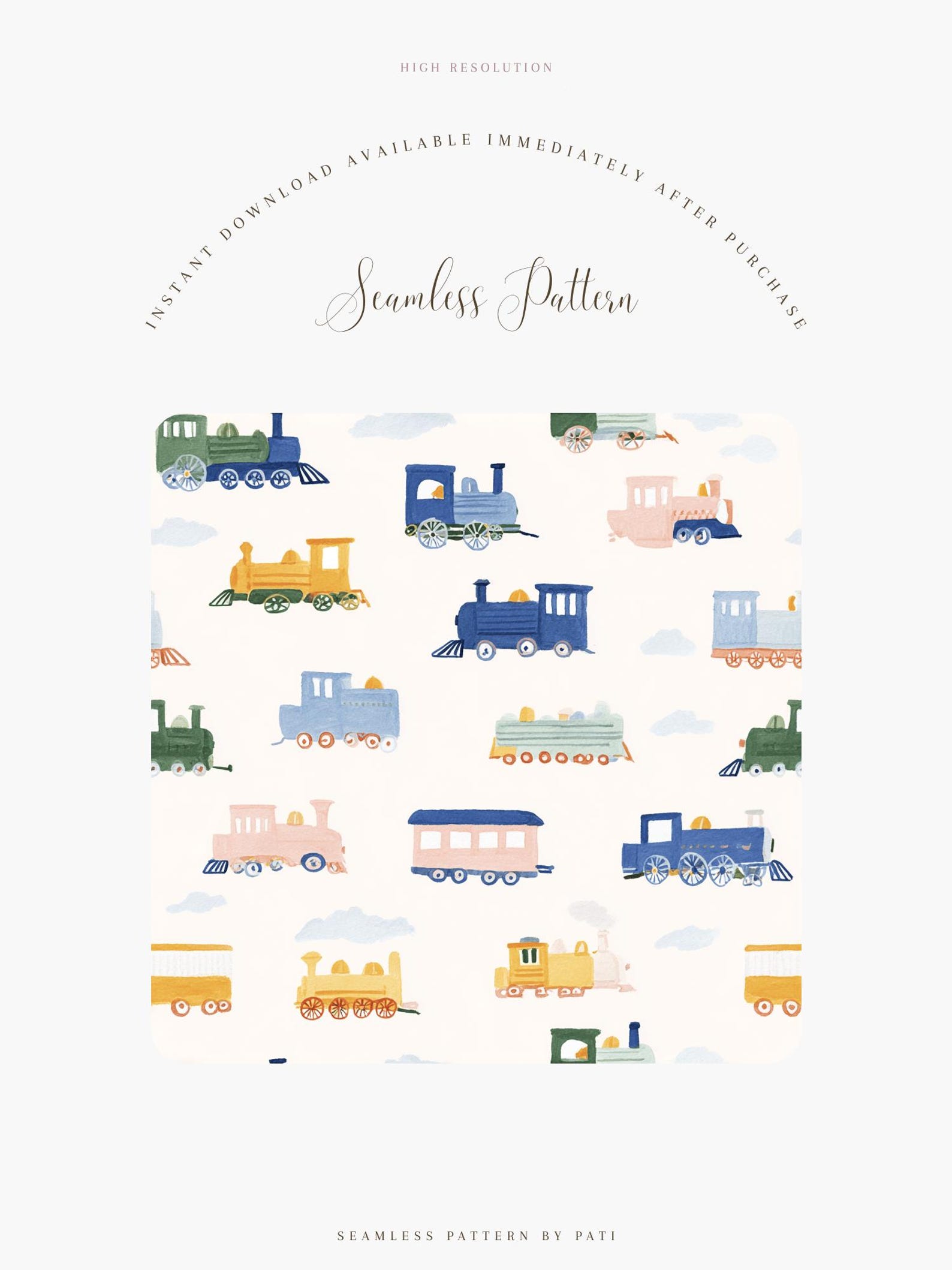 Cute Steam Train Seamless Pattern PNG for Kids, Playful Toy Train ...