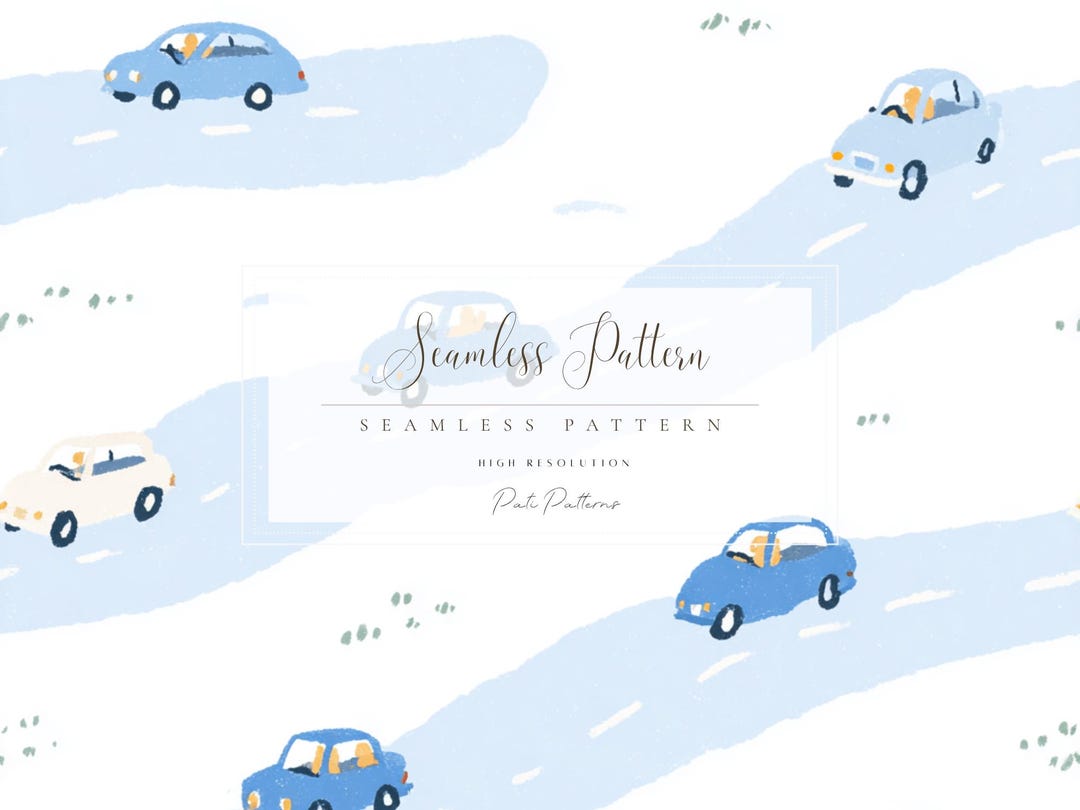 Powder Blue Toy Car Seamless Pattern for Kids, Cute Retro Car Digital ...