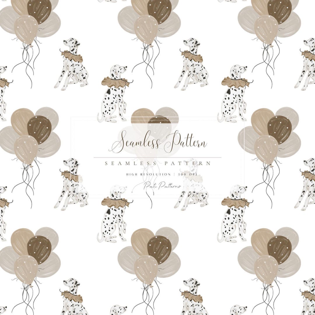Watercolor Dalmatian Dog Seamless Pattern, Neutral Balloon Party ...