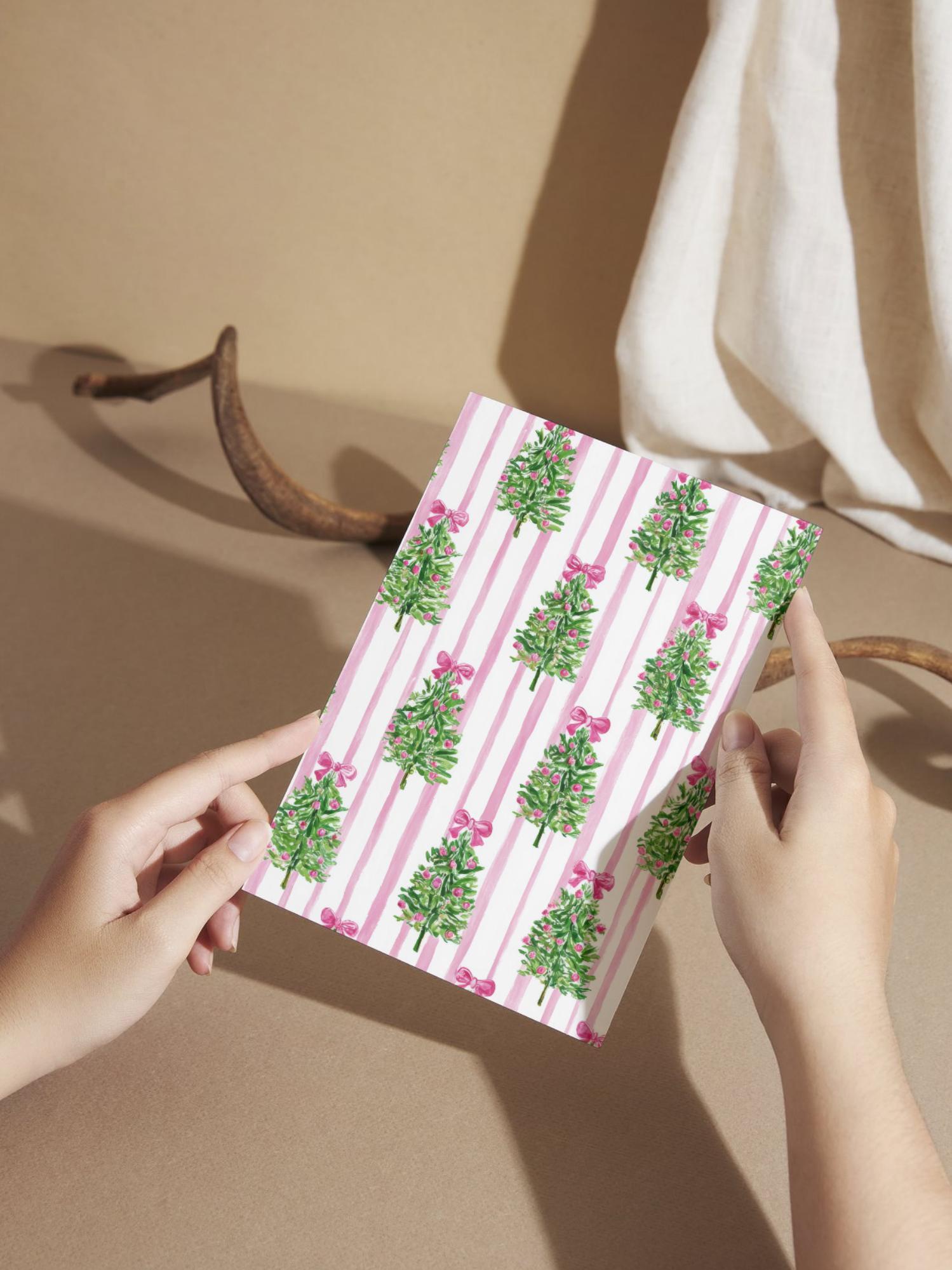 Pink Christmas Tree Seamless Pattern, Holiday Digital Paper, Watercolor ...