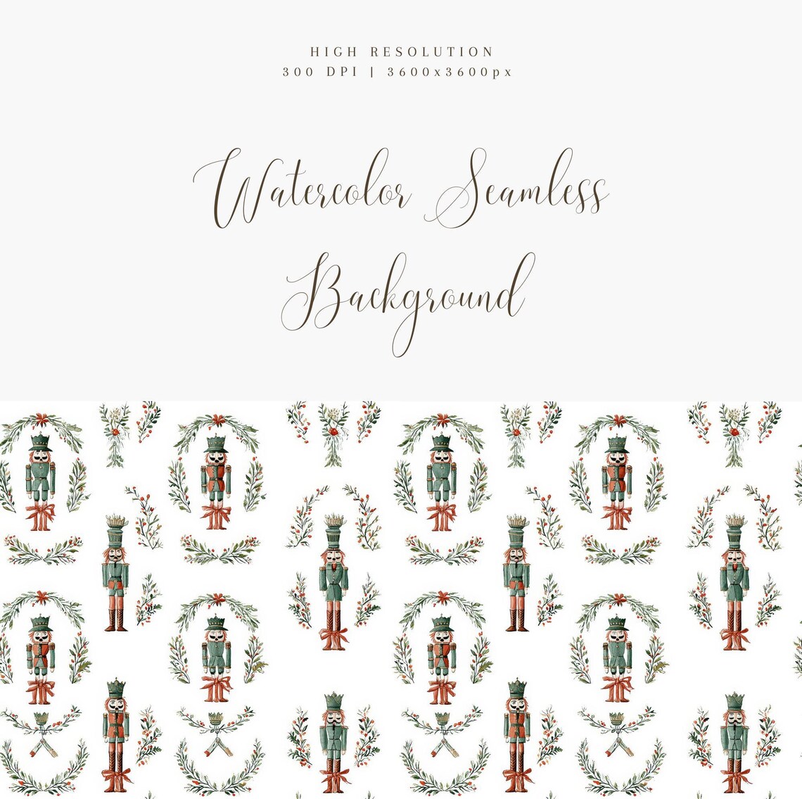 Christmas Nutcracker Seamless Christmas Pattern, Watercolor Holiday ...