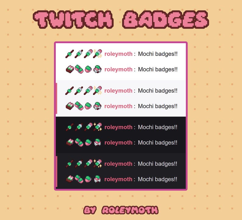 Mochi Sub Badges : Bit Badge for Twitch , Emote , Food , Streamer ...