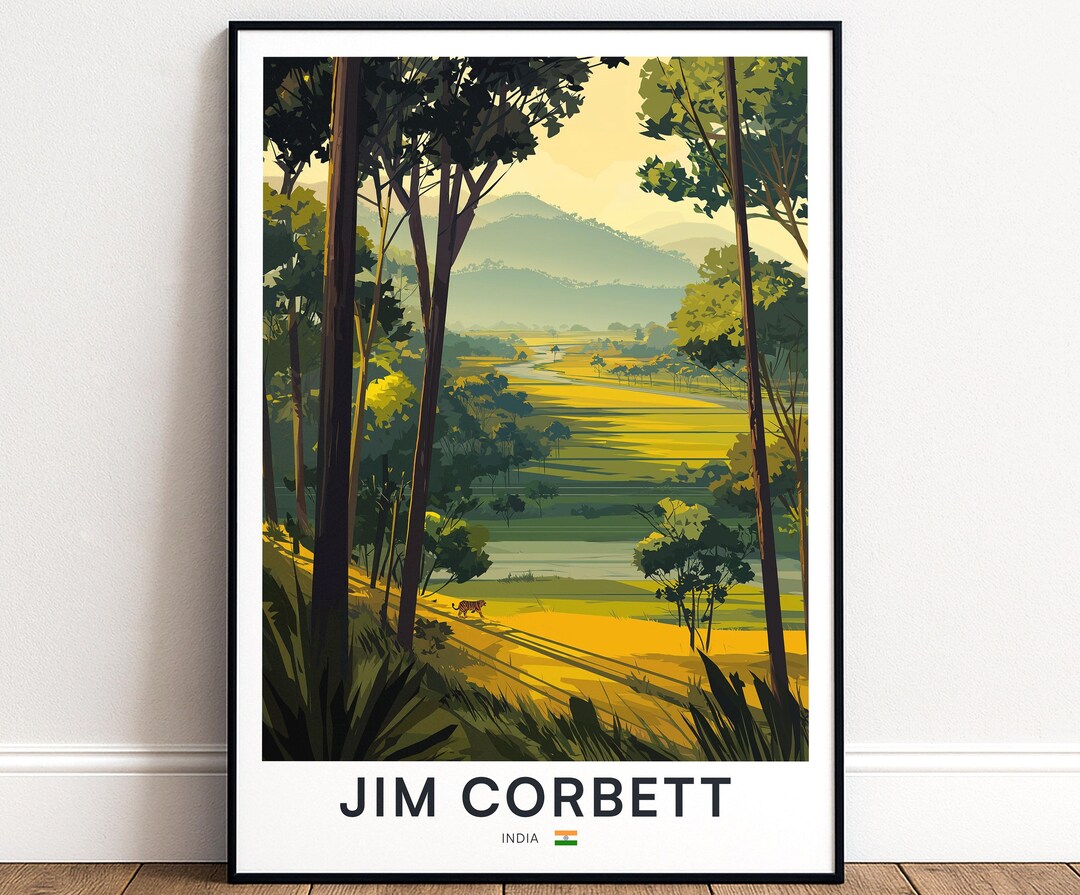 Jim Corbett Travel Poster, National Park Wall Art, Jungle Landscape ...