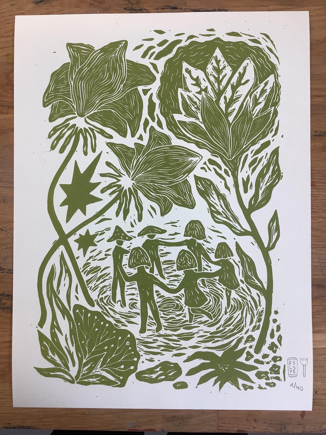 Linocut "the Dance of the Mushrooms", Hand-printed - Etsy