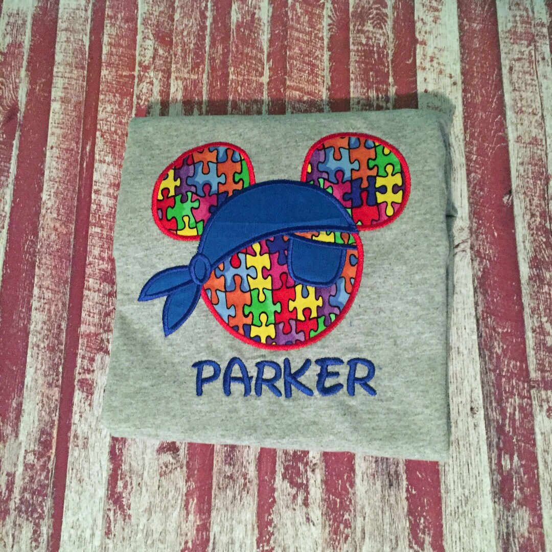 Autism Awareness Pirate Puzzle Mr Mouse Head Personalized Applique ...