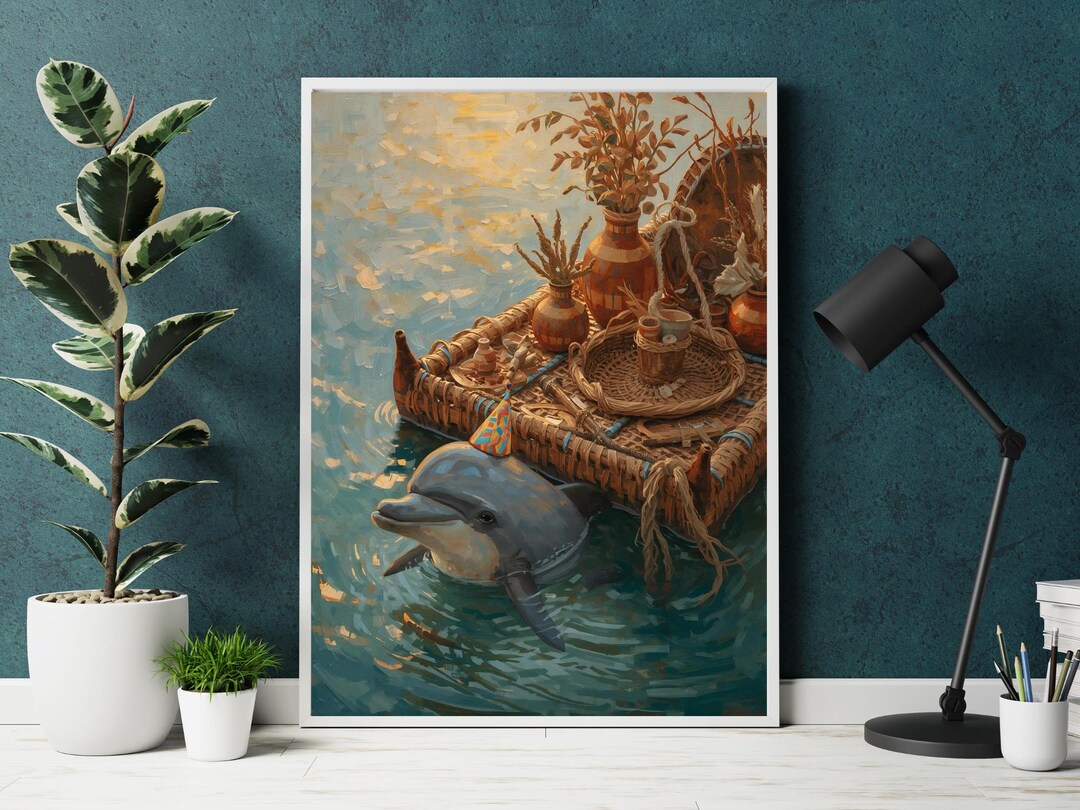 Painting Dolphin Floating in the Ocean, Afro-bohemian Home Decor ...