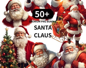50+ Watercolor Santa Claus PNG Bundle | Santa Clipart Set | Christmas ...