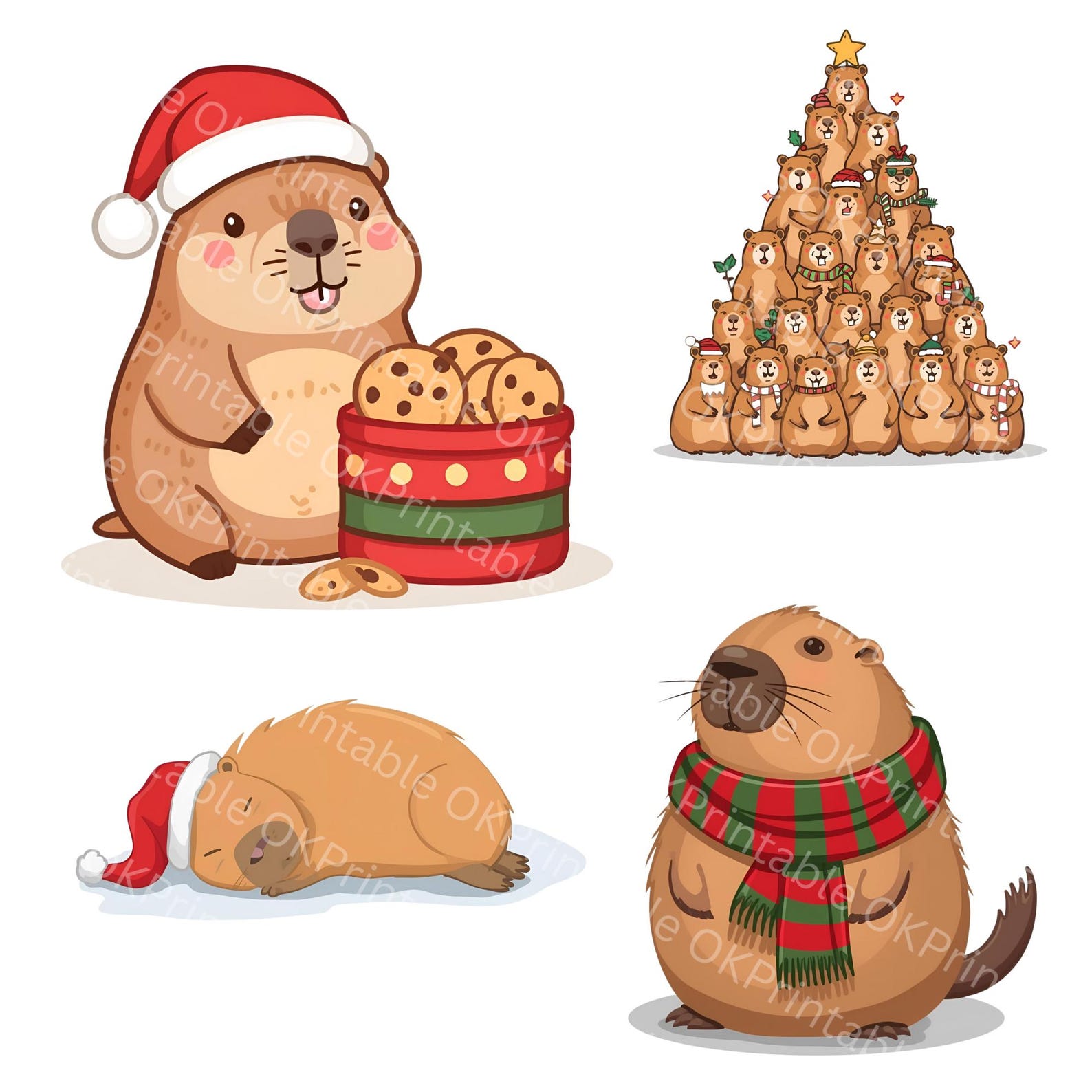 Christmas Capybara Clipart PNG Bundle | Cute Kawaii Capybara Christmas ...