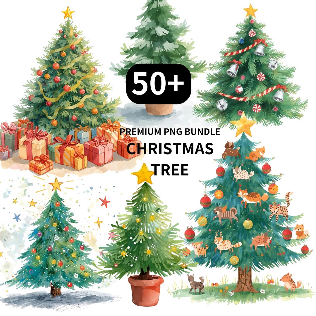 50+ Whimsical Christmas Tree PNG Svg Bundle, Cute Christmas Tree SVG ...