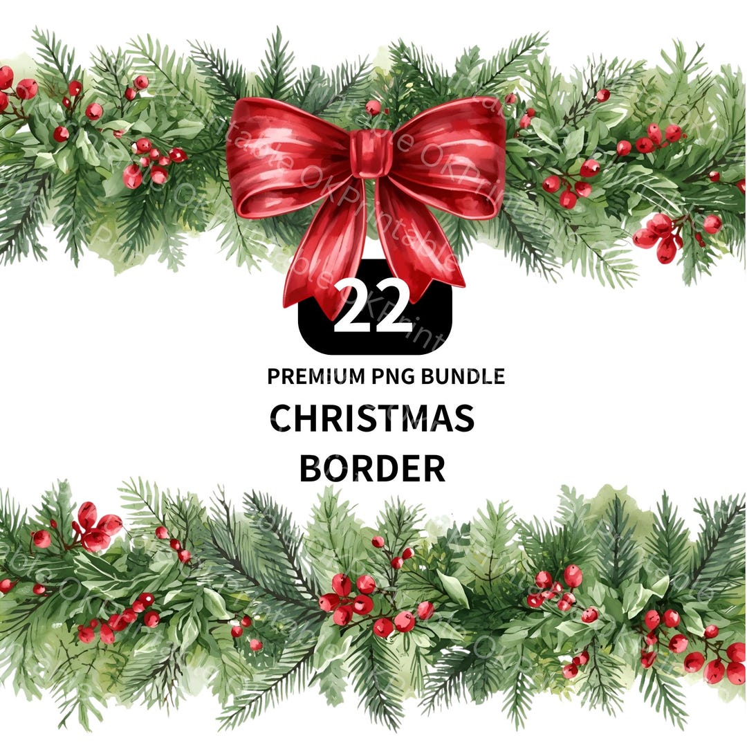 22 Watercolor Christmas Border PNG Clipart, Ribbon Frame, Transparent ...