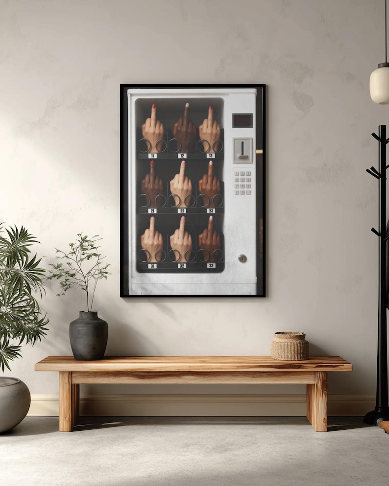 Retro Vending Machine Wall Art | Funny Middle Finger Poster | Middle ...