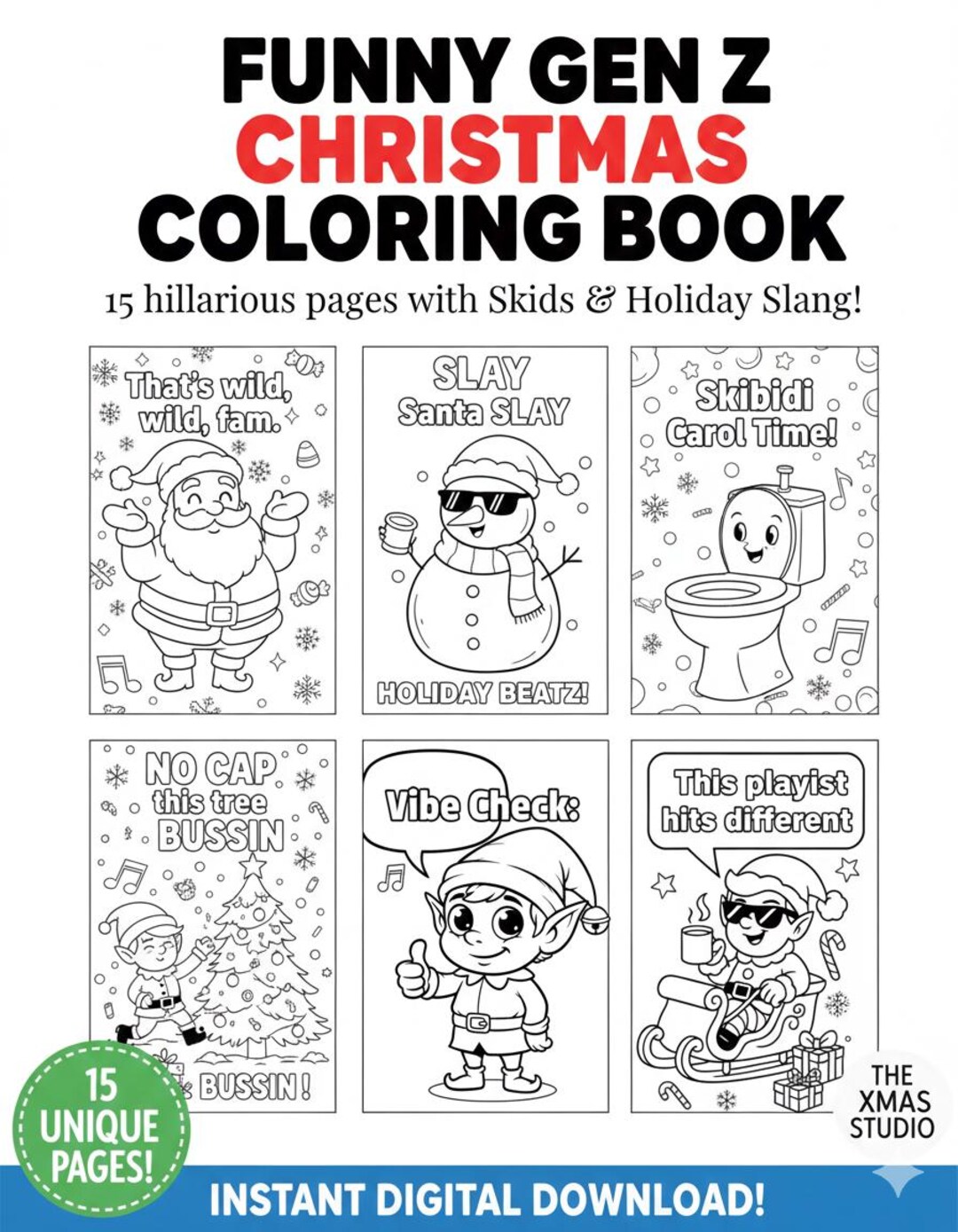 Funny Genz Holiday Slang + Skibidi Meme Coloring Book — 15 Instant ...