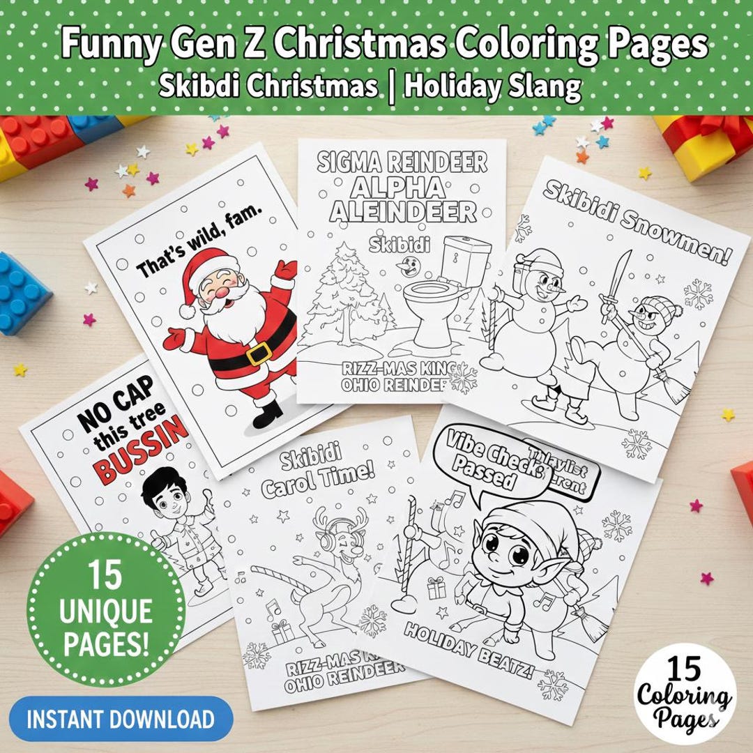 Funny Genz Christmas Coloring Pages | Skibidi and Holiday Slang for ...