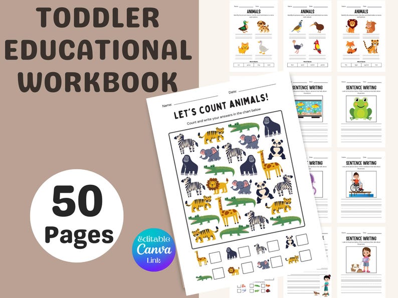Toddler Educational Workbook, Printable Preschool Workbook, Tracing ...