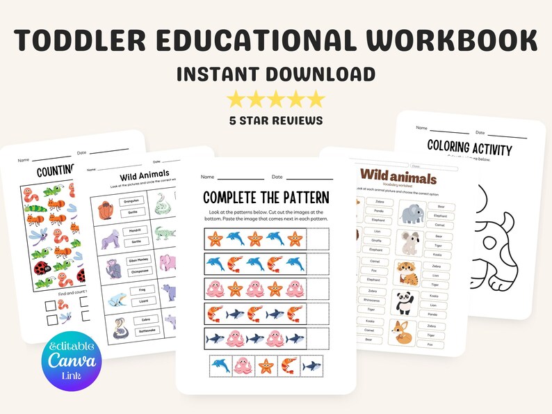 Toddler Educational Workbook, Printable Preschool Workbook, Tracing ...