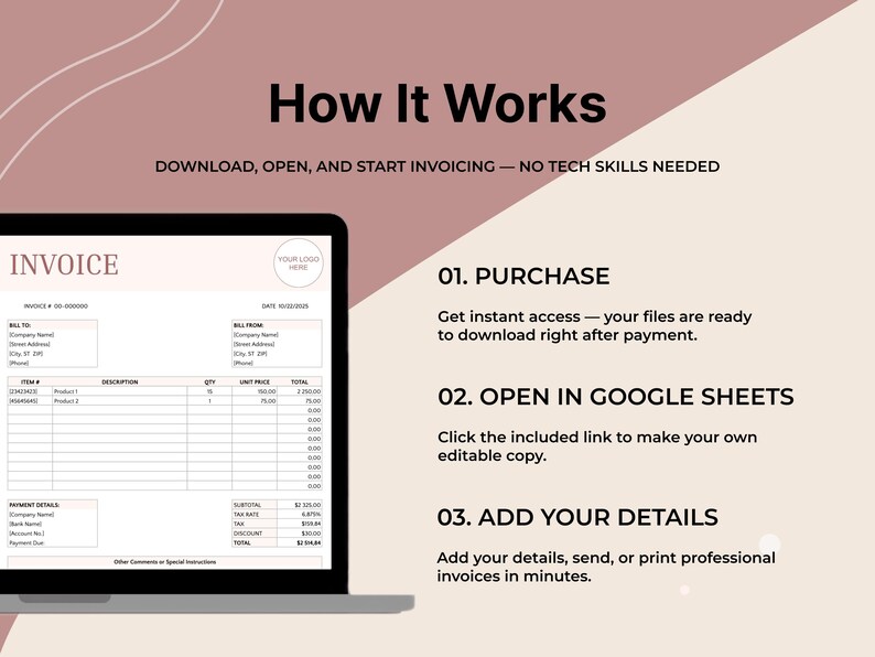 Invoice Template Google Sheets Printable Business Spreadsheet Editable ...