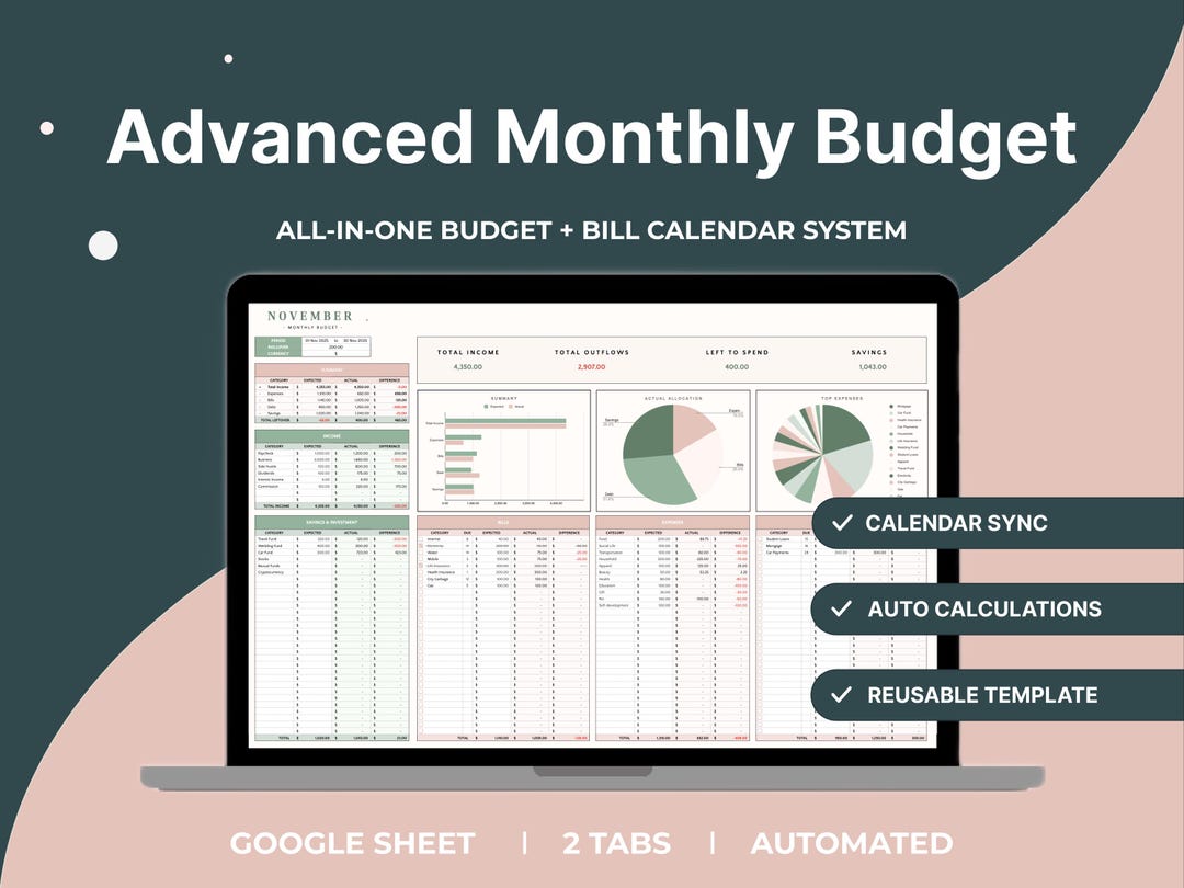 Monthly Budget Tracker Spreadsheet Smart Calendar Template Bills ...