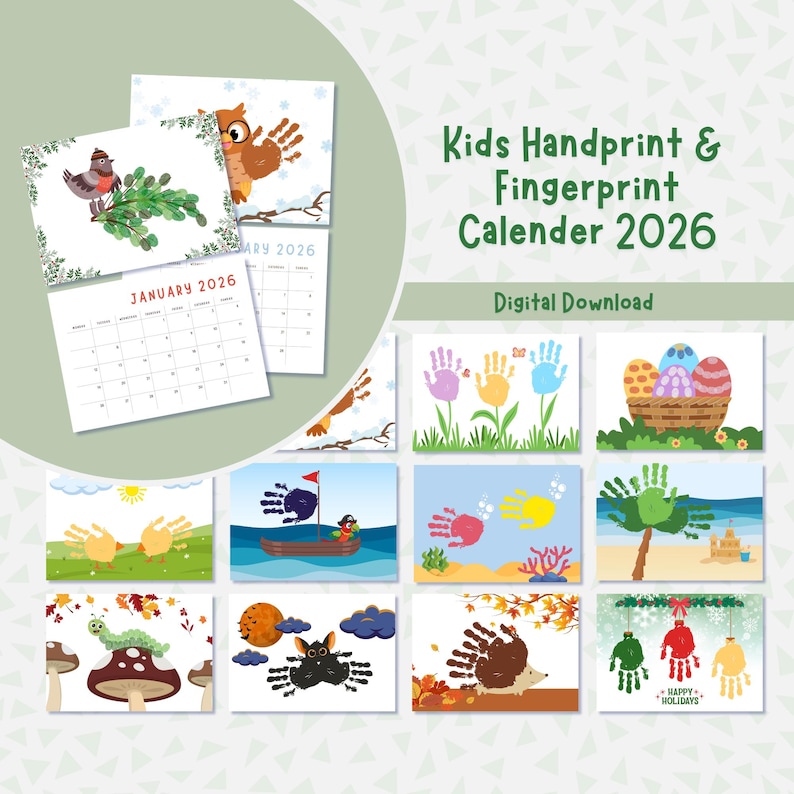Kids Keepsake Calendar 2026: Handprint and Fingerprint Crafts (digital ...