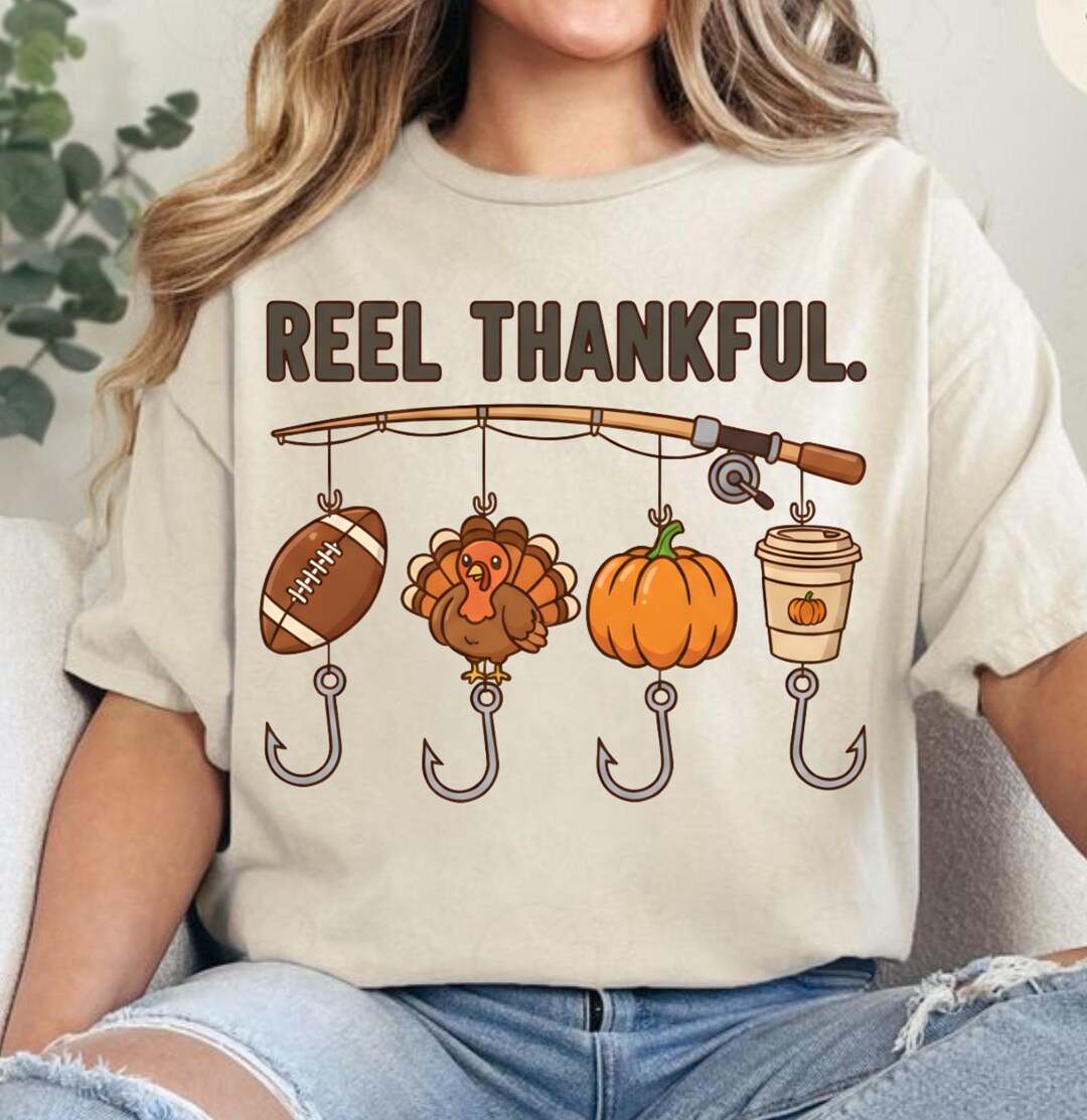 Funny Thanksgiving Fishing PNG | Reel Thankful Turkey Design (digital ...