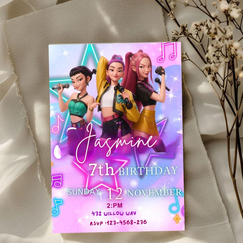 Kpop Demon Hunters Birthday Invitation | Editable Canva Template | Kpop ...