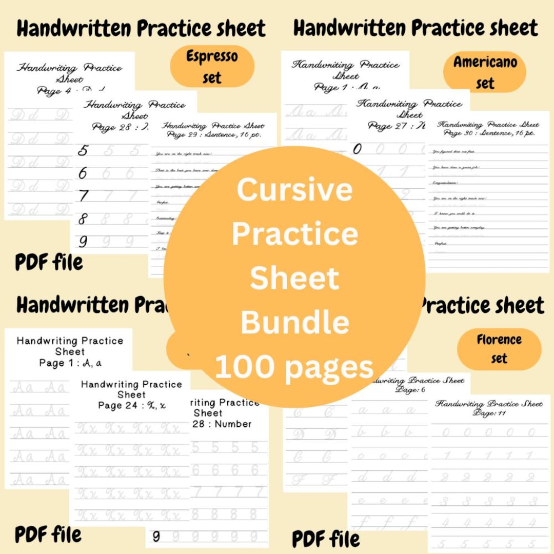 Bundle Cursive Hand Written Practice Sheet, Lettering Work Sheet - Etsy