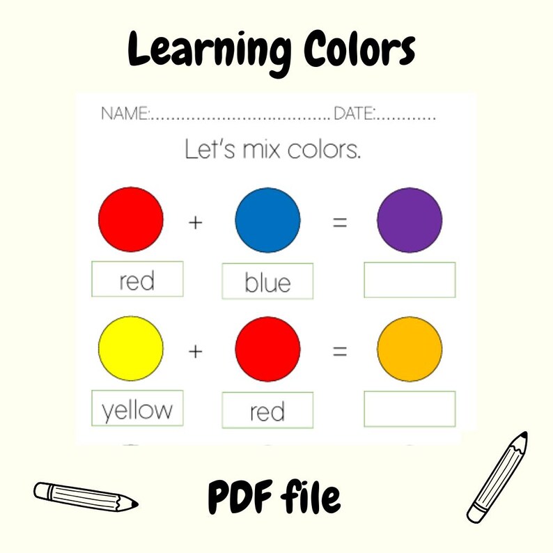 Color Mixing Worksheet: Art Activity for Kids (printable PDF) - Etsy