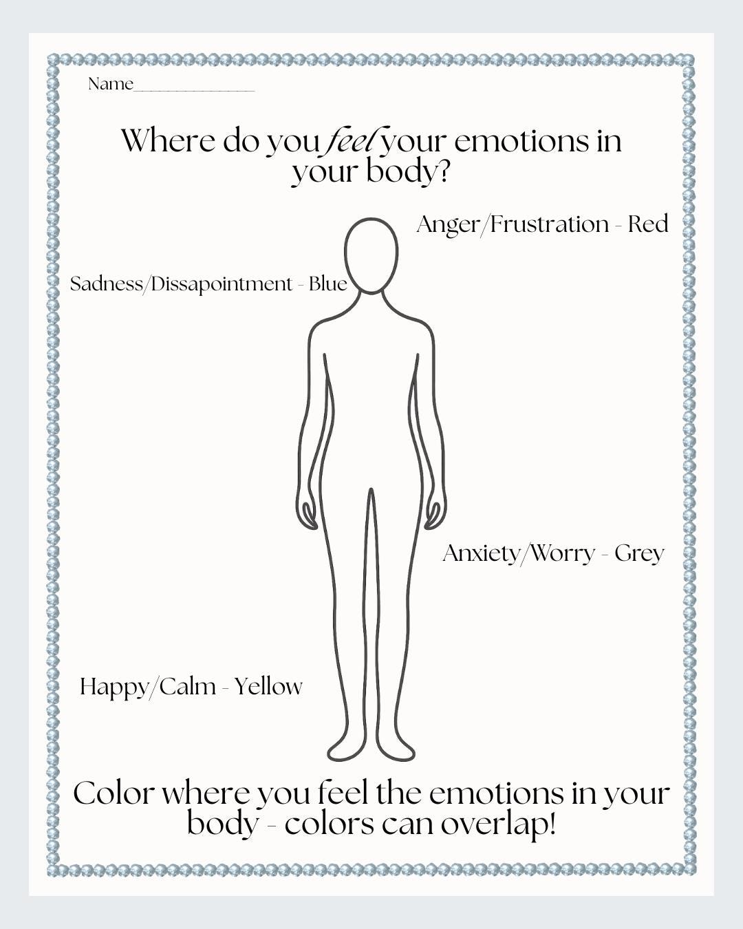 Feelings Body Awareness | SEL 5 Minute Worksheet - Etsy