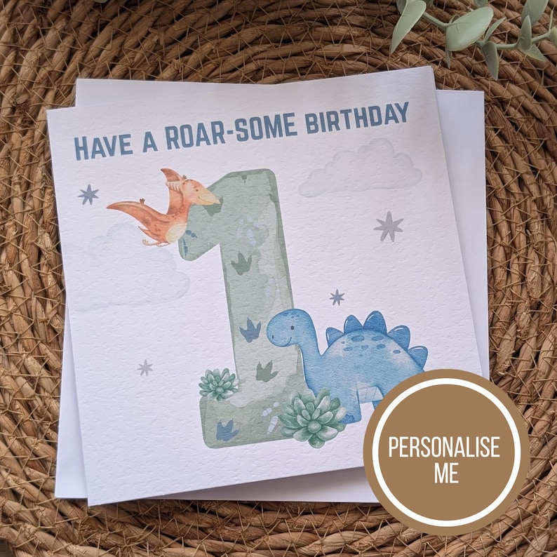 Personalised 1st Birthday Card, Dinosaur Theme | C005 - Etsy
