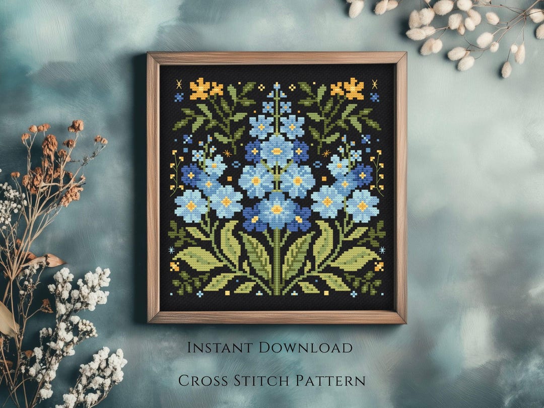 Larkspur Birth Month Flower Cross Stitch Pattern PDF | Instant Download ...