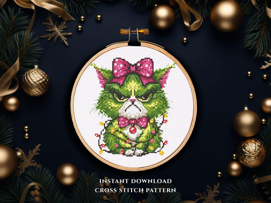 Grumpy Christmas Cat Cross Stitch Pattern | Instant Download PDF ...