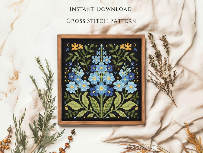 Larkspur Birth Month Flower Cross Stitch Pattern PDF | Instant Download ...
