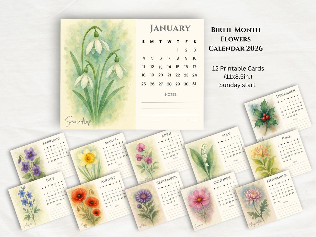 2026 Birth Month Flower Printable Calendar | Retro Watercolor Style | U ...