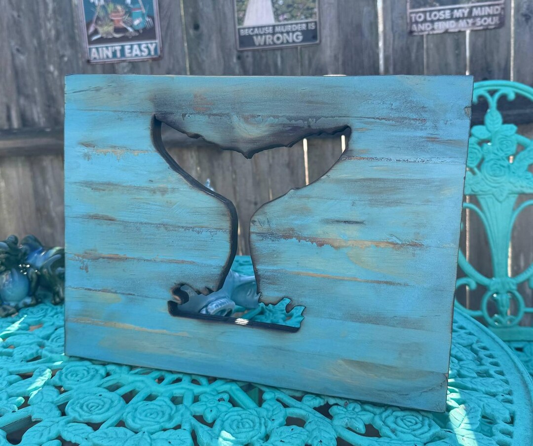 Handcrafted Coastal Whale Tail Wall Art - Rustic Teal Wooden Sign - Etsy
