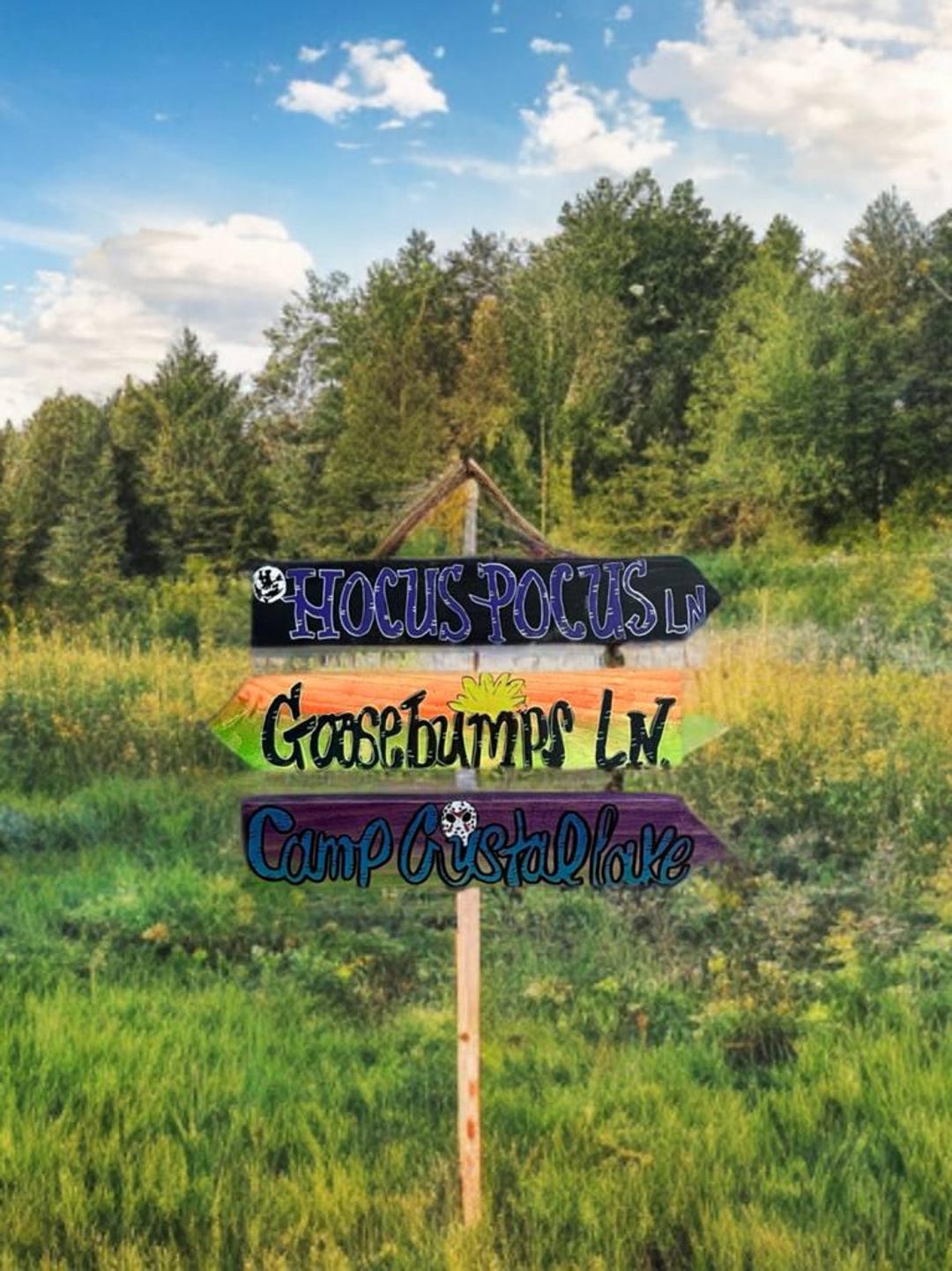 Spooky-themed Directional Sign – Hand-painted 3-plank Bundle - Etsy