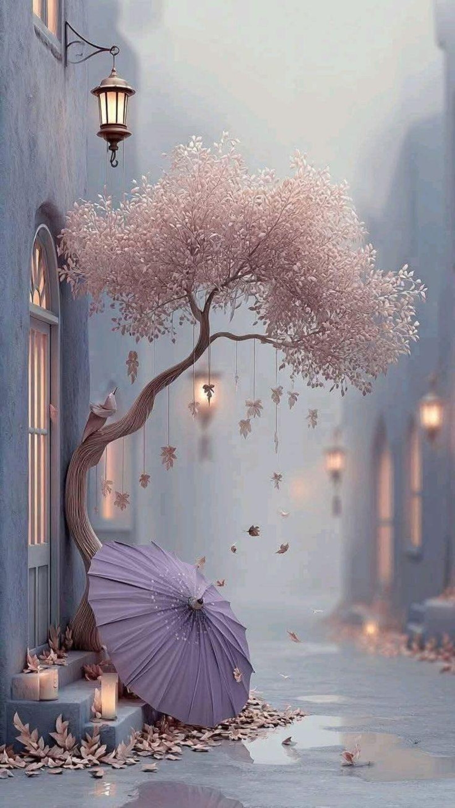 Pastel Pink Tree Street Scene Print, Romantic Home Decor (digital ...