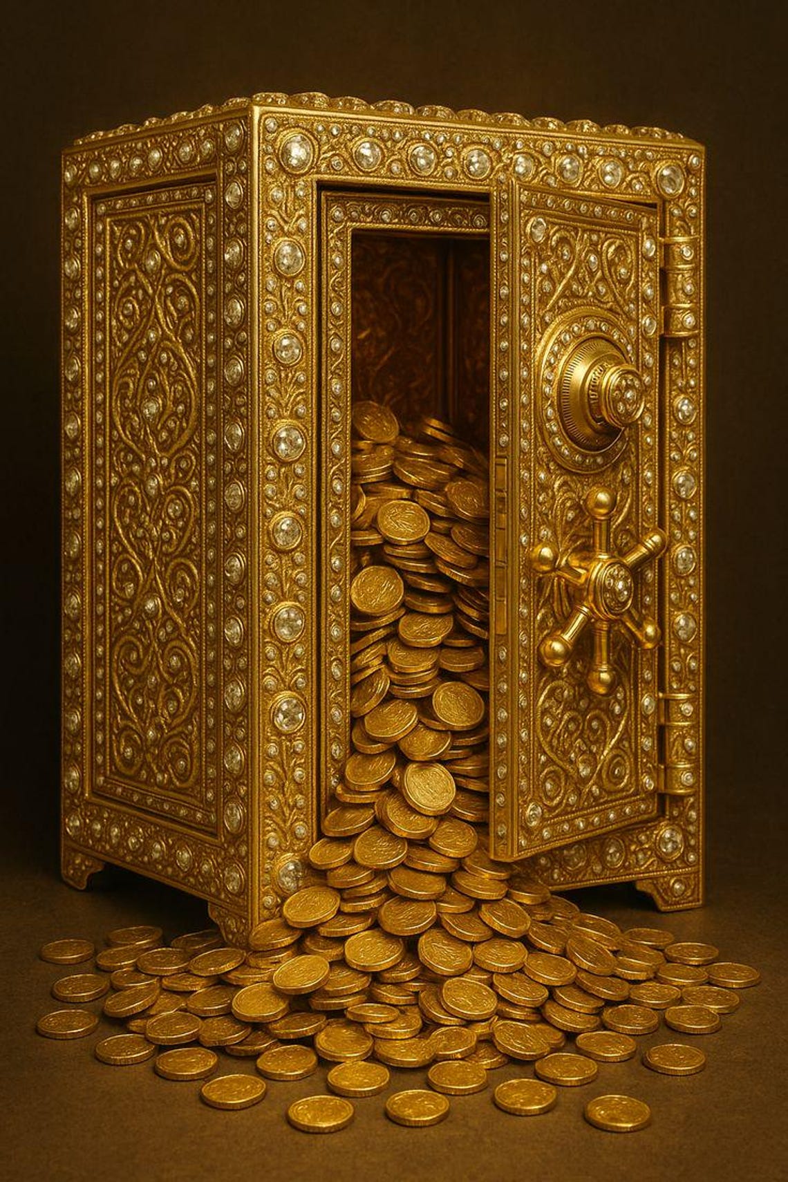 Golden Treasure Vault Art Print – Luxury Gold Coins & Ornate Safe Decor ...