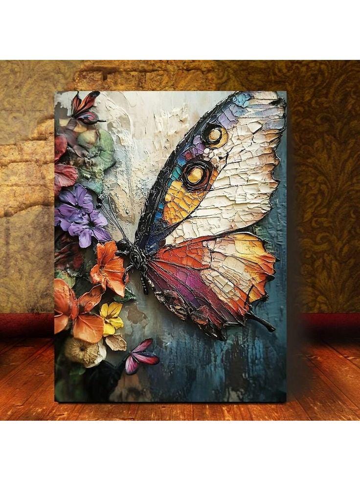 3D Texture Butterfly Painting – Abstract Floral Wall Art (digital Print ...