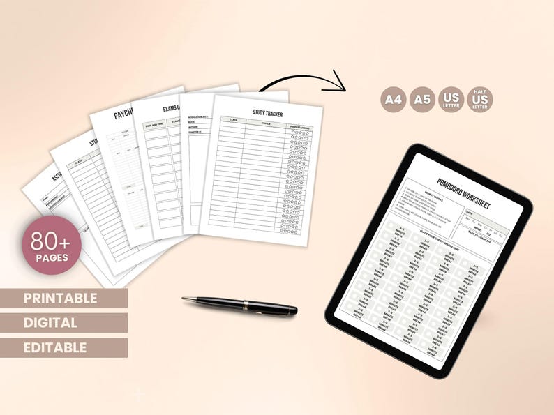 Student Planner Printable Bundle, Study Planner PDF, Academic Semester ...