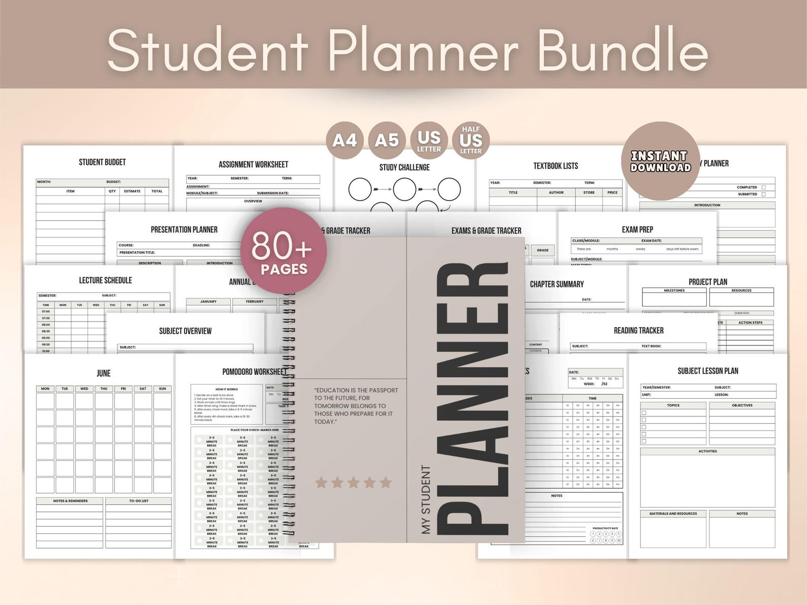 Student Planner Printable Bundle, Study Planner PDF, Academic Semester ...